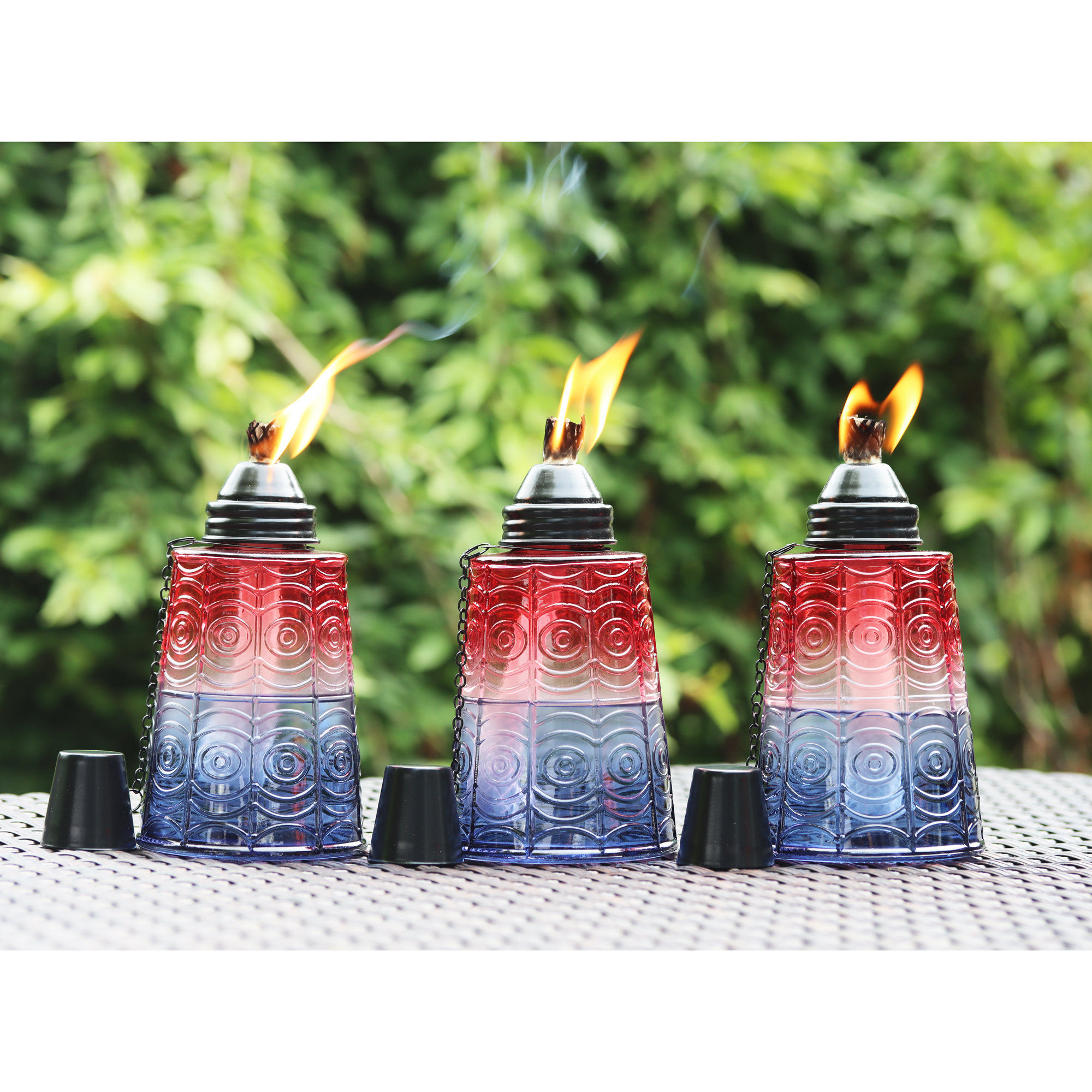 3pk Red/White/Blue Tabletop Tiki Torches
