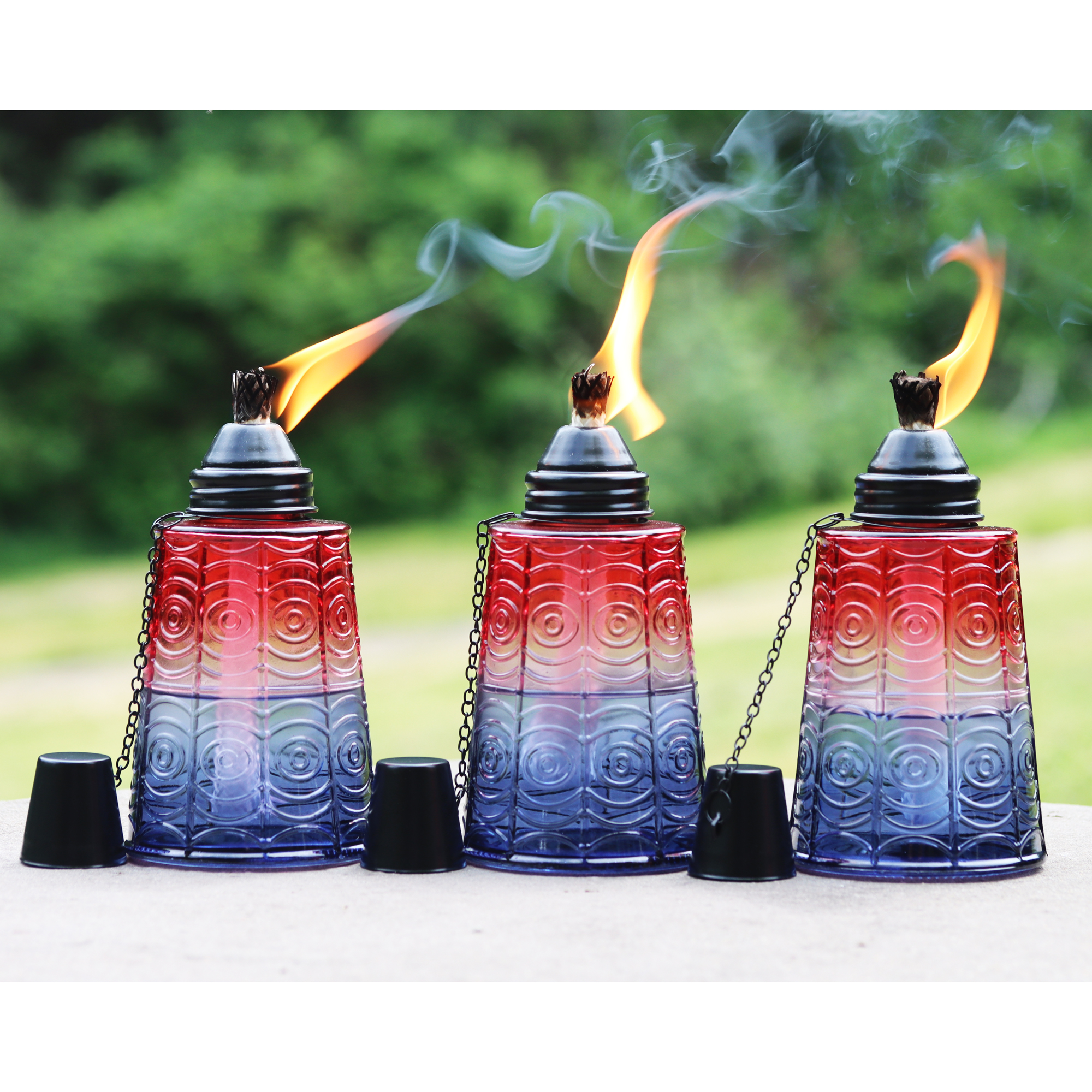 3pk Red/White/Blue Tabletop Tiki Torches